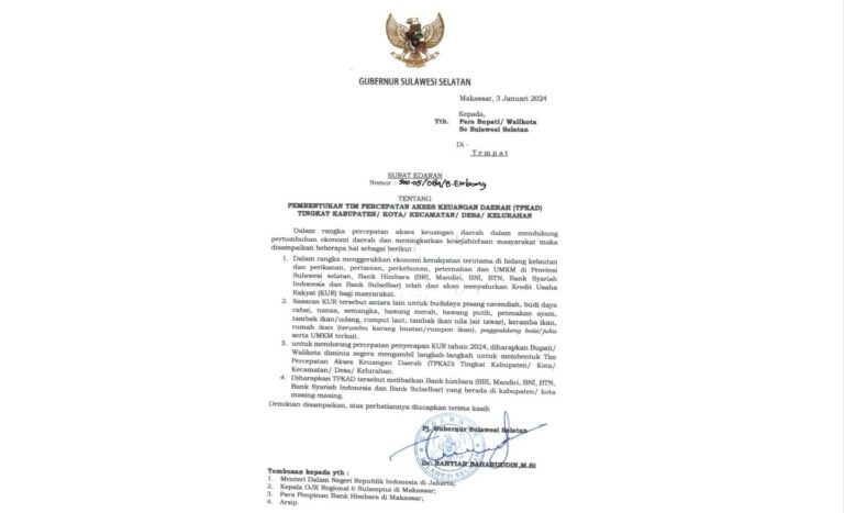 Pj Gubernur Sulsel Keluarkan Surat Edaran Pembentukan TPAKD Hingga Tingkat Desa dan Kelurahan ...